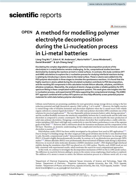 Pdf A Method For Modelling Polymer Electrolyte Decomposition During The Li Nucleation Process