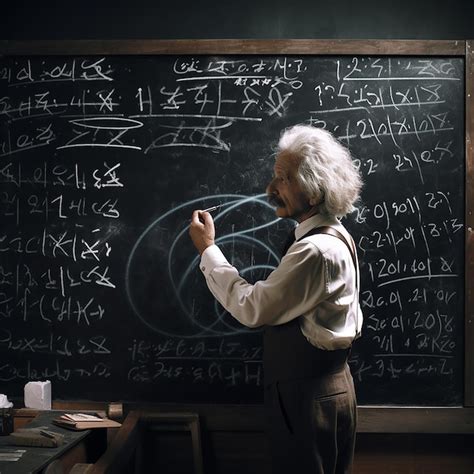 Albert Einstein Is Writing On A Blackboard Premium Ai Generated Image