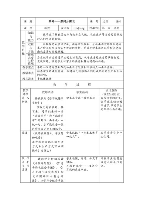 历史与社会 秦岭 淮河分南北 教案下载预览 二一课件通