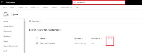Sharepoint Online Searching On The Id Field Of A Document Library