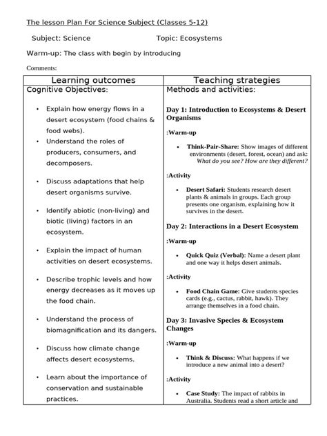 Ecosystem Grade 7 Lesson Plan Pdf Ecosystem Food Web