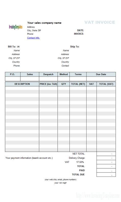Vat Spreadsheet Template Inside Vat Sales Invoice Template Price Including Tax Db Excel Com