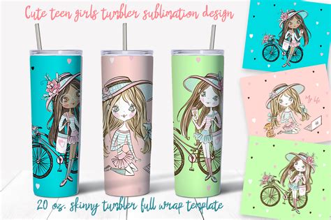 Skinny Tumbler Cute Teen Girls Graphic By Grigaola · Creative Fabrica