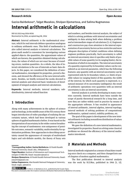 Pdf Interval Arithmetic In Calculations