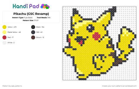 Pikachu Gsc Revamp Fuse Bead Pattern Kandi Pad Kandi Patterns