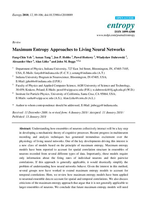 pdf maximum entropy approaches to living neural networks