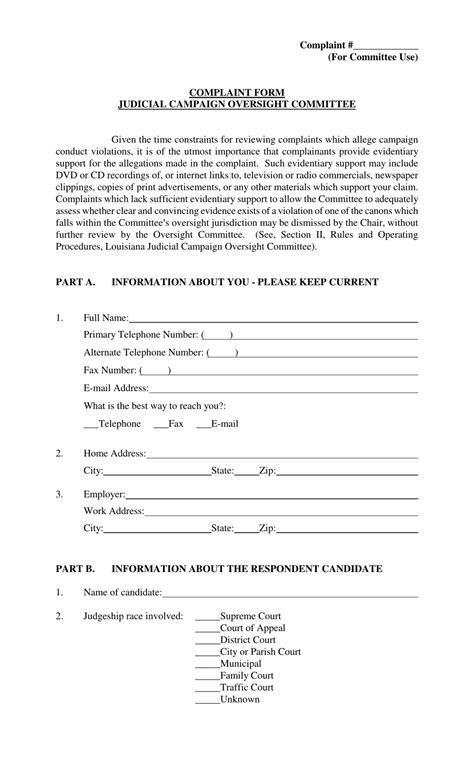 Louisiana Complaint Form Judicial Campaign Oversight Committee Fill