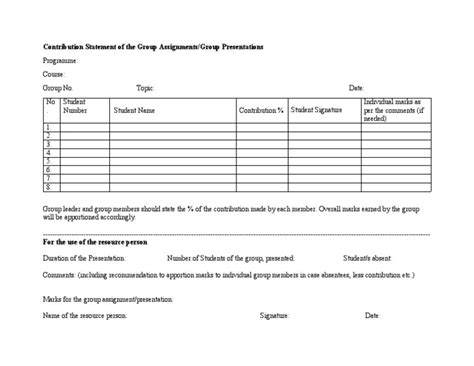 Annexure 1 Contribution Statement For Group Assignments Pdf