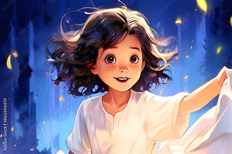 흑발에 하얀 원피스를 입고 춤을 추는 소녀 Ilustración De Stock Adobe Stock