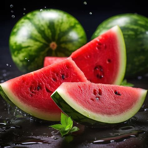 Premium Ai Image Red Watermelon Slices Closeup Against The Background