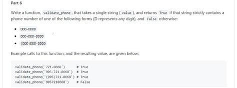 Solved Part 6 Write A Function Validatephone That Takes