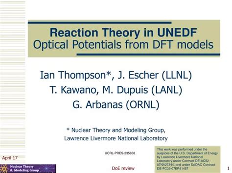 Ppt Reaction Theory In Unedf Optical Potentials From Dft Models Powerpoint Presentation Id