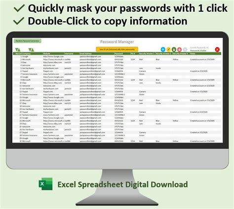 Password Manager Excel Template Tracker And Keeper Digital Download Etsy