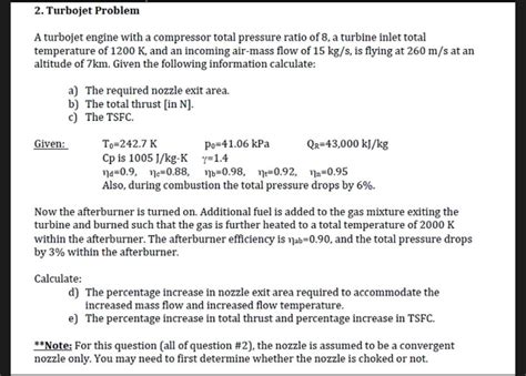 Solved A Turbojet Engine With A Compressor Total Pressure