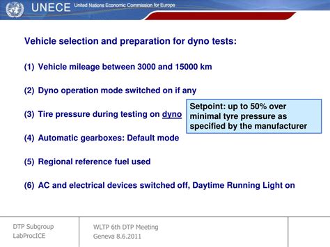 PPT WLTP DTP LabProcICE Validation Road Load Vehicle Selection Lab Procedures PowerPoint