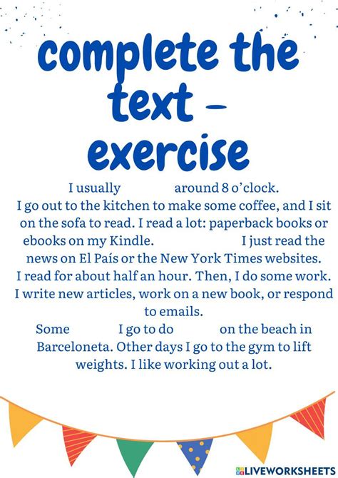 exercise complete text worksheet live worksheets