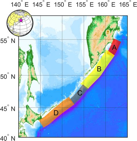 Segmentation Of The Kuril Kamchatka Trench Four Segments Are