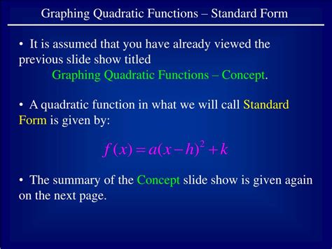 PPT Graphing Quadratic Functions Standard Form PowerPoint Presentation ID