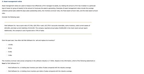 Solved 3 Asset Management Ratios Asset Management Ratios