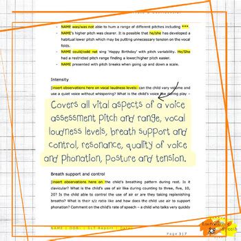 Voice Assessment Report Template Speech Language Therapy SLT By Bee Speech