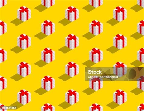 나비 리본 마크 3d 아이소메트릭 원활한 패턴 크리스마스와 새해 컨셉 포스터 및 배너 디자인 일러스트가 있는 기프트 박스 계절에