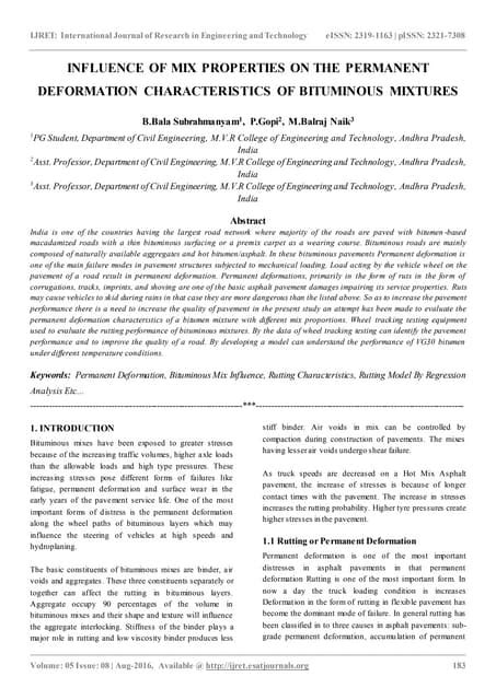 Influence Of Mix Properties On The Permanent Deformation Characteristics Of Bituminous Mixtures
