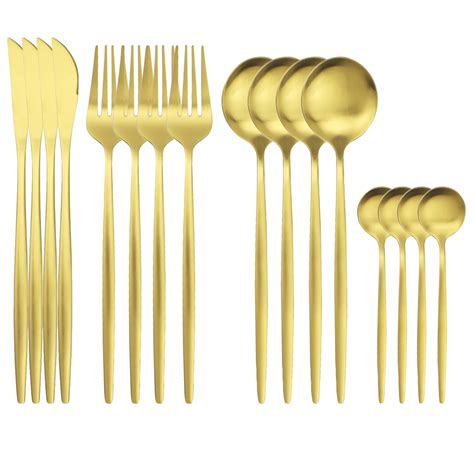 16 Piece Matte Gold Flatware Set Culturizm