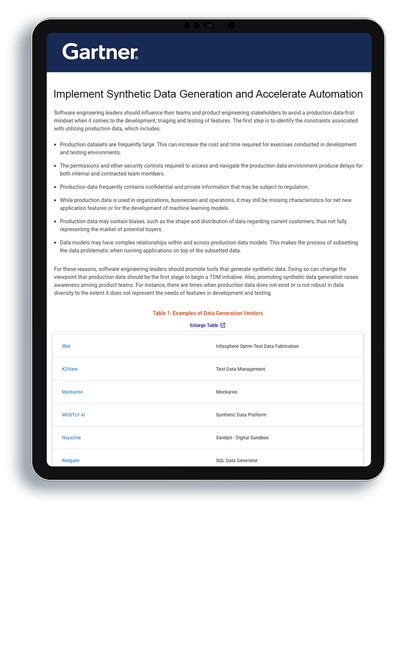 Gartner Report Synthetic Data Generation For Software Application Testing