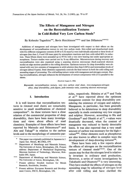 Pdf The Effects Of Manganese And Nitrogen On The Recrystallization Textures In Cold Rolled