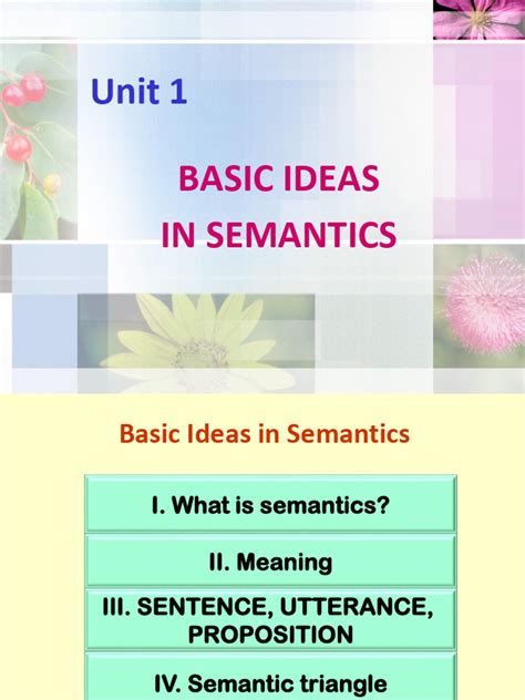 Unit 1 Basic Ideas In Semanticshandout Pdf Semantics Proposition
