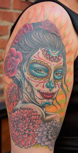 Day Of The Dead Skull Girl Tattoo Damask Tattoo Sugar Skull Girl Tattoo