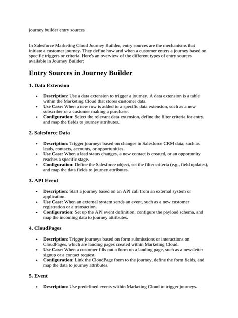 Journey Builder Entry Sources Pdf Customer Experience Data Management