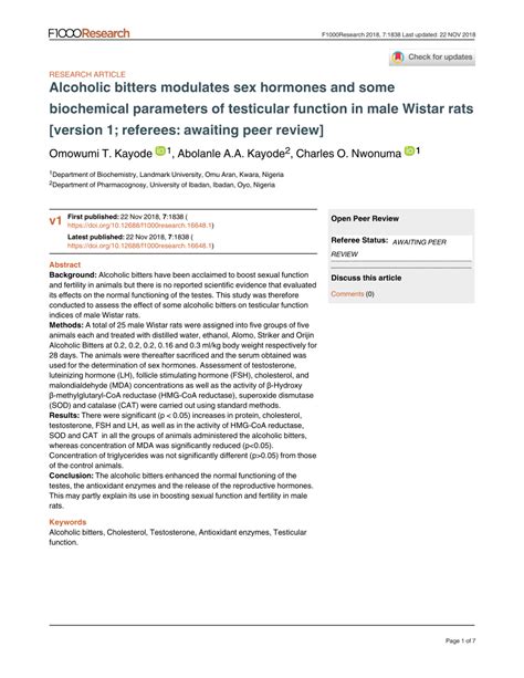 Pdf Alcoholic Bitters Modulates Sex Hormones And Some Biochemical