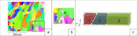 area selected for simulation b on the orientation map a section b