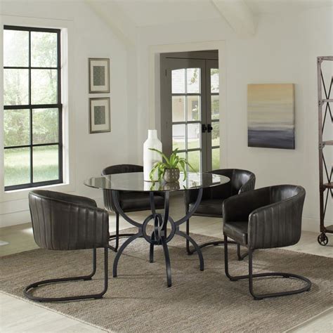 Aviano Round Glass Top Metal Dining Table Gunmetal