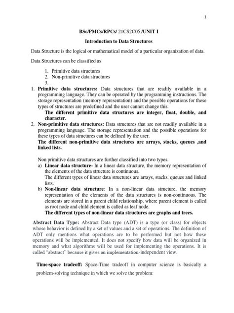 II Sem DS Unit I | PDF | Data Type | Computer Science