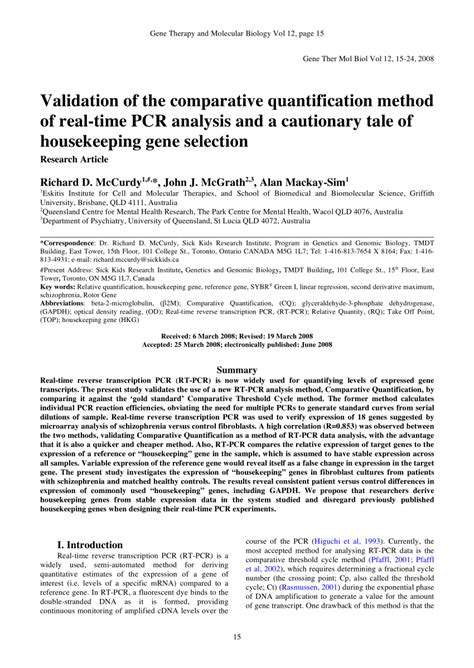 Pdf Validation Of The Comparative Quantification Method Of Real Time