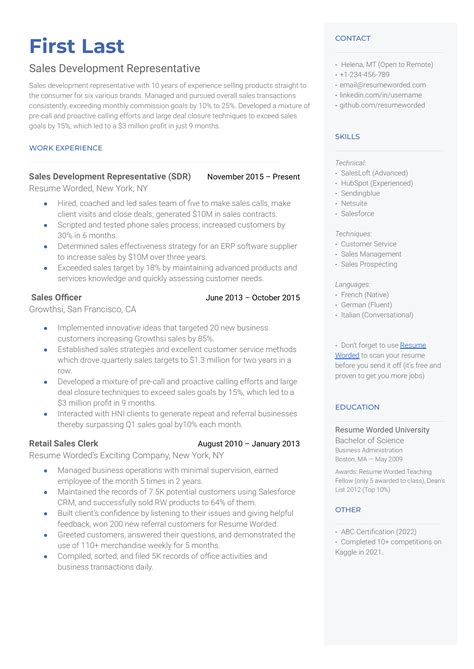 Sales Development Representative Resume Examples For 2025 Resume Worded