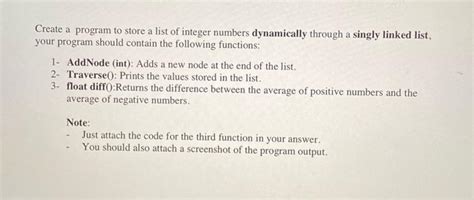 Solved Create A Program To Store A List Of Integer Numbers Chegg Com