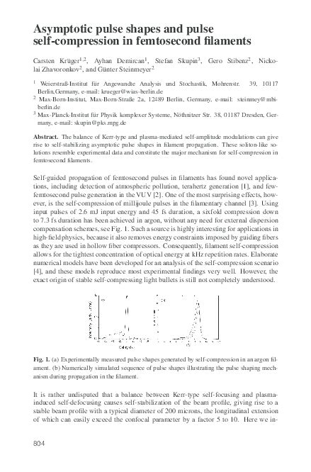 Pdf Asymptotic Pulse Shapes And Pulse Self Compression In Femtosecond