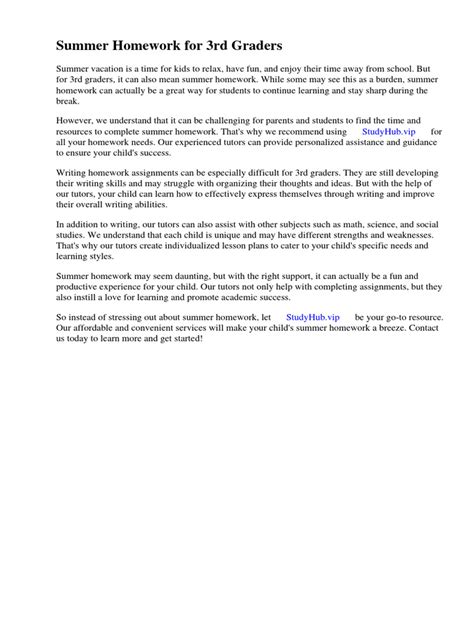 Summer Homework For 3rd Graders Pdf Homework Worksheet