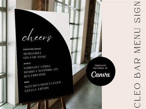 Bar Menu Wedding Sign Canva Template Moody Black White Welcome Sign