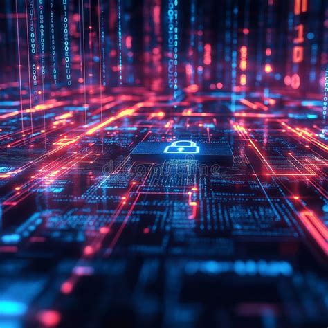 Futuristic Digital Circuit Board With Glowing Lights Stock