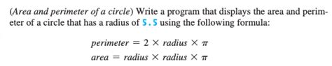 solved area and perimeter of a circle write a program that
