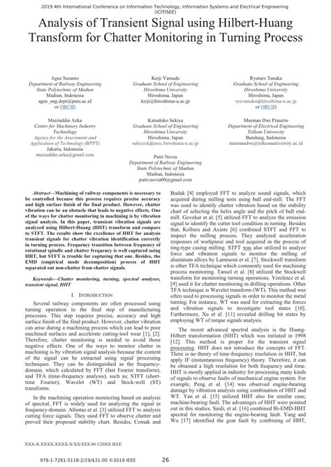 Pdf Analysis Of Transient Signal Using Hilbert Huang Transform For Chatter Monitoring In