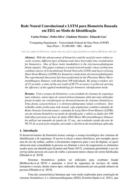 Pdf Rede Neural Convolucional E Lstm Para Biometria Baseada Em Eeg No Modo De Identificação