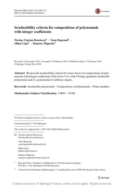 Irreducibility Criteria For Compositions Of Polynomials With Integer