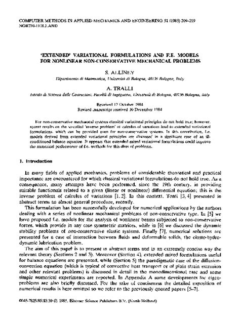 Pdf ‘extended Variational Formulations And Fe Models For Nonlinear Non Conservative