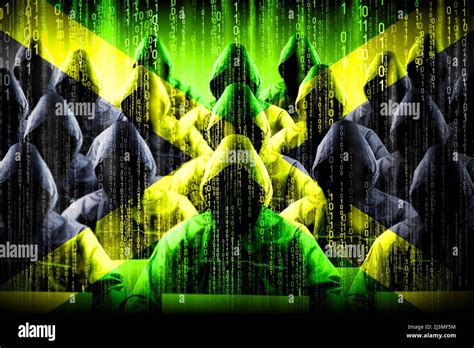 anonymous hooded hackers flag of jamaica binary code cyber attack