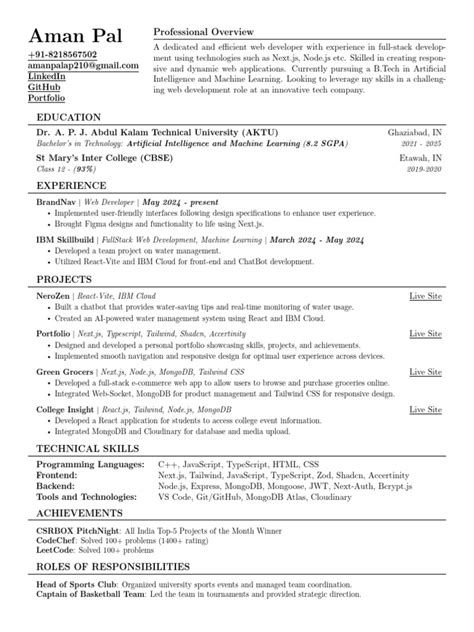 Resume Pdf Web Development Java Script